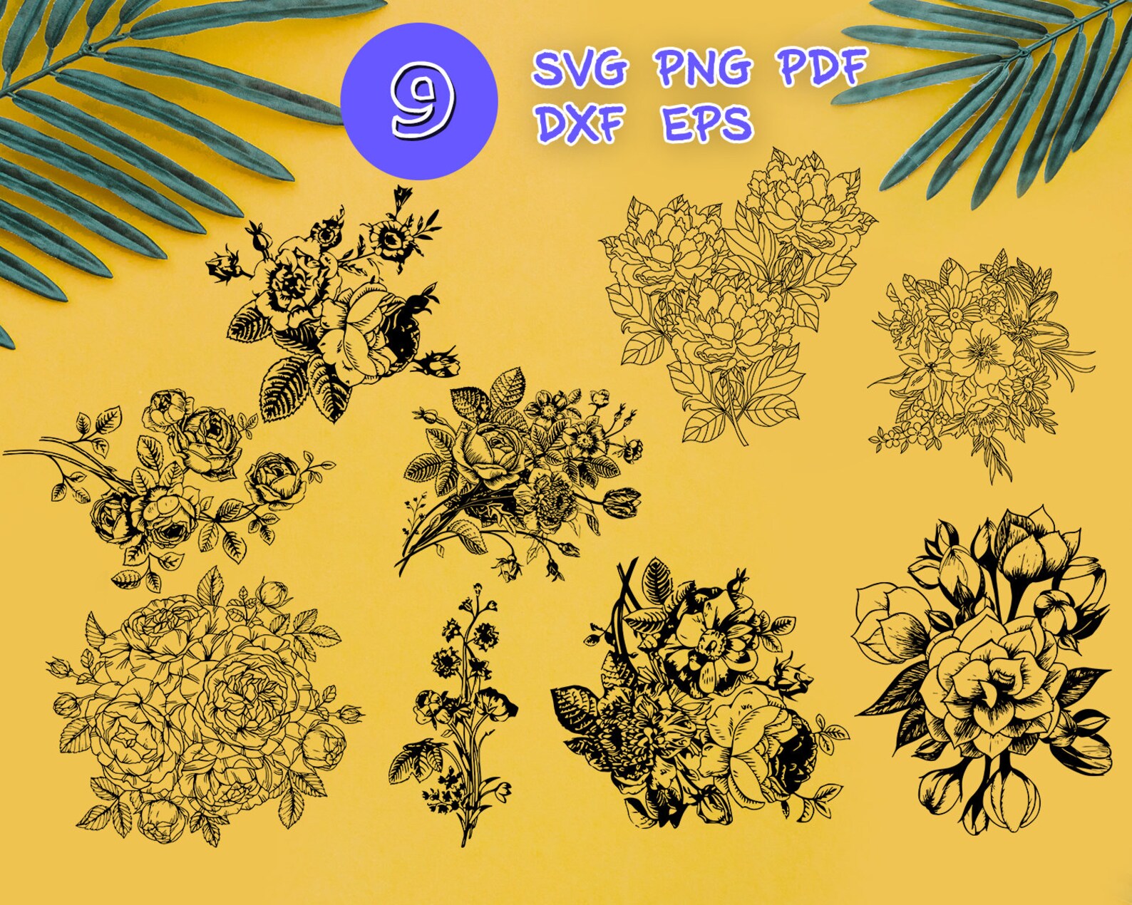 HAND DRAWN FLOWER Svg Flowers Svg Hand Drawn Clipart Floral - Etsy