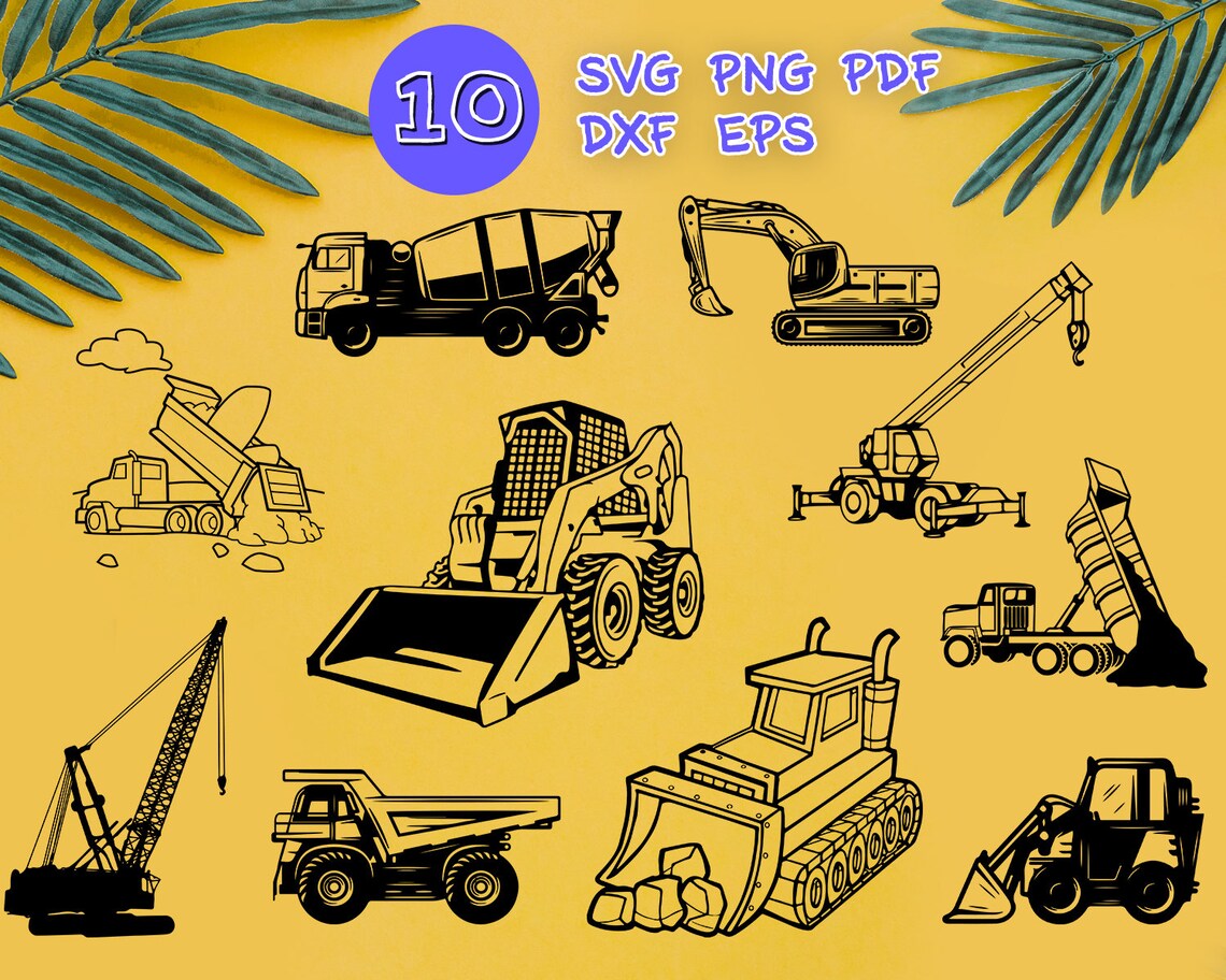 CONSTRUCTION VEHICLES SVG Excavator Svg Bulldozer Svg Truck | Etsy