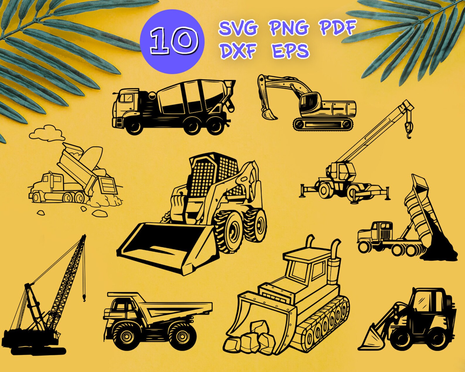 CONSTRUCTION VEHICLES SVG Excavator Svg Bulldozer Svg Truck | Etsy