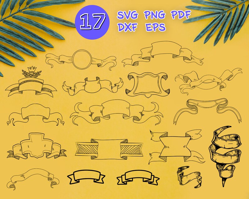 RIBBON SET SVG, Vintage Design Elements Svg, Ribbons Decal, Ribbons ...