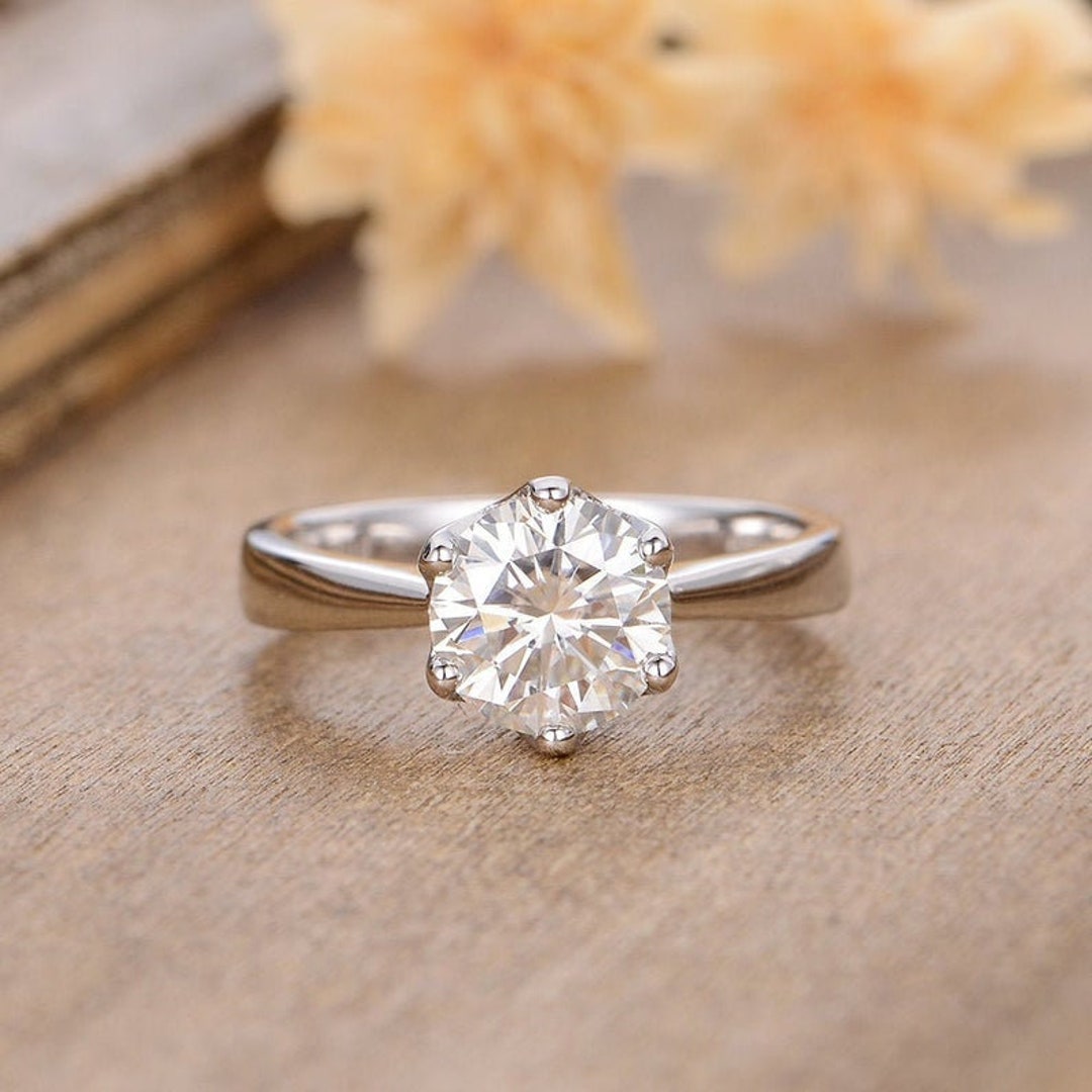 Moissanite Vintage Engagement Ring, Unique Bridal Promise Ring ...