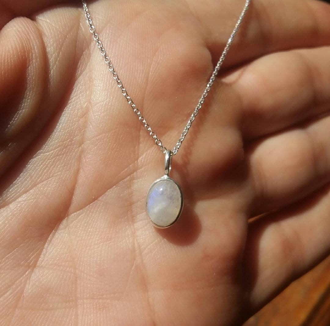 Natural Moonstone Pendant, Moonstone Silver Necklace, 925 Sterling ...