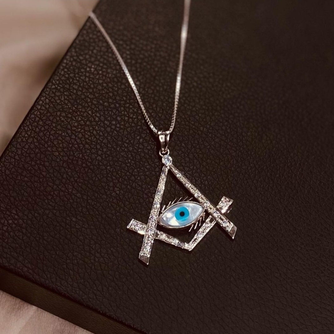 Evil Eye of Protection Pendant Necklace, Blue Evil Eye & Freemason ...