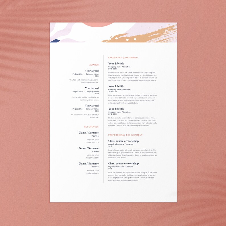 Resume Template With Cover Letter for Word, Indesign & Photoshop. Mary ...