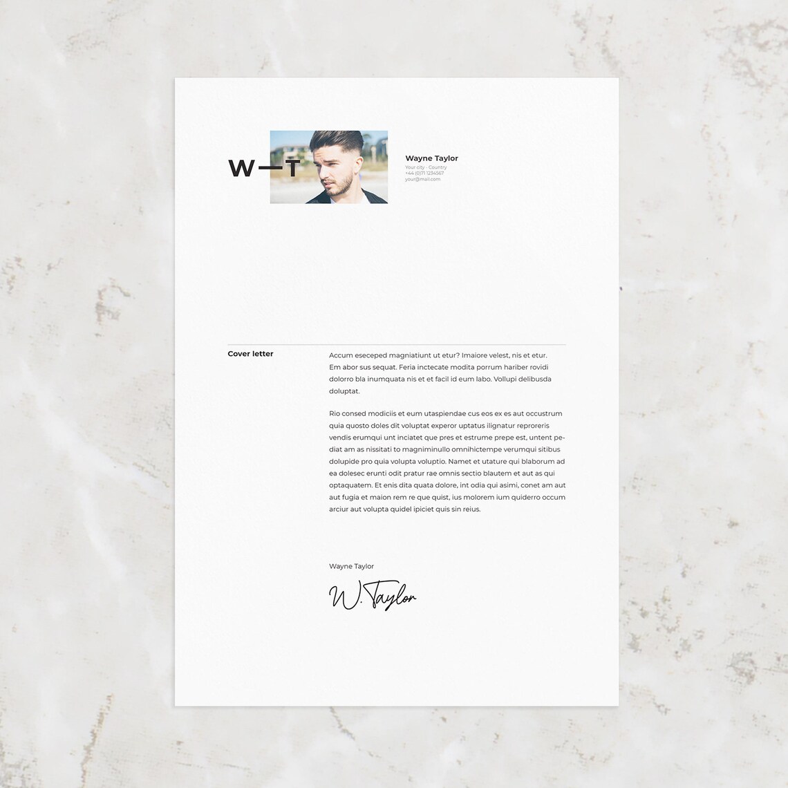 Resume Template With Cover Letter for Word, Indesign & Photoshop. Wayne ...