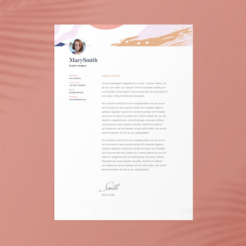 Resume Template With Cover Letter for Word, Indesign & Photoshop. Mary ...