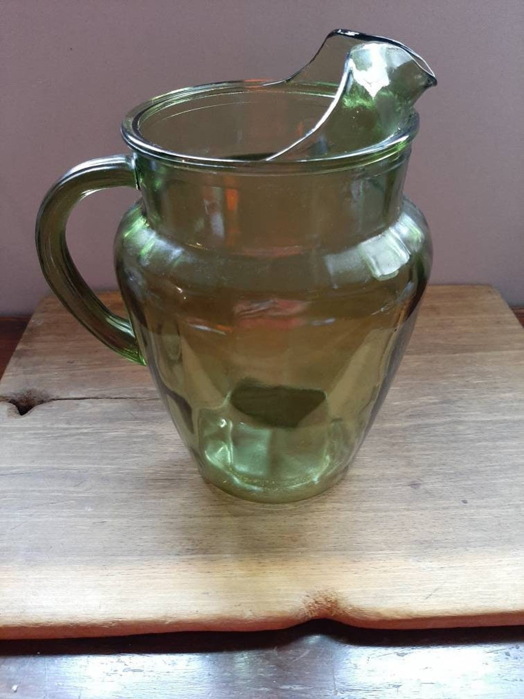 Gorgeous Vintage Green Retro Glass Pitcher With Ice Catcher - Etsy