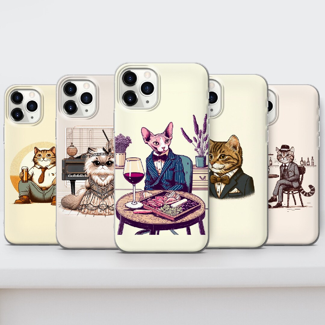 Funny Cat Phone Case iPhone 16 Pro 15 14 Samsung S24 S23 | Vintage ...