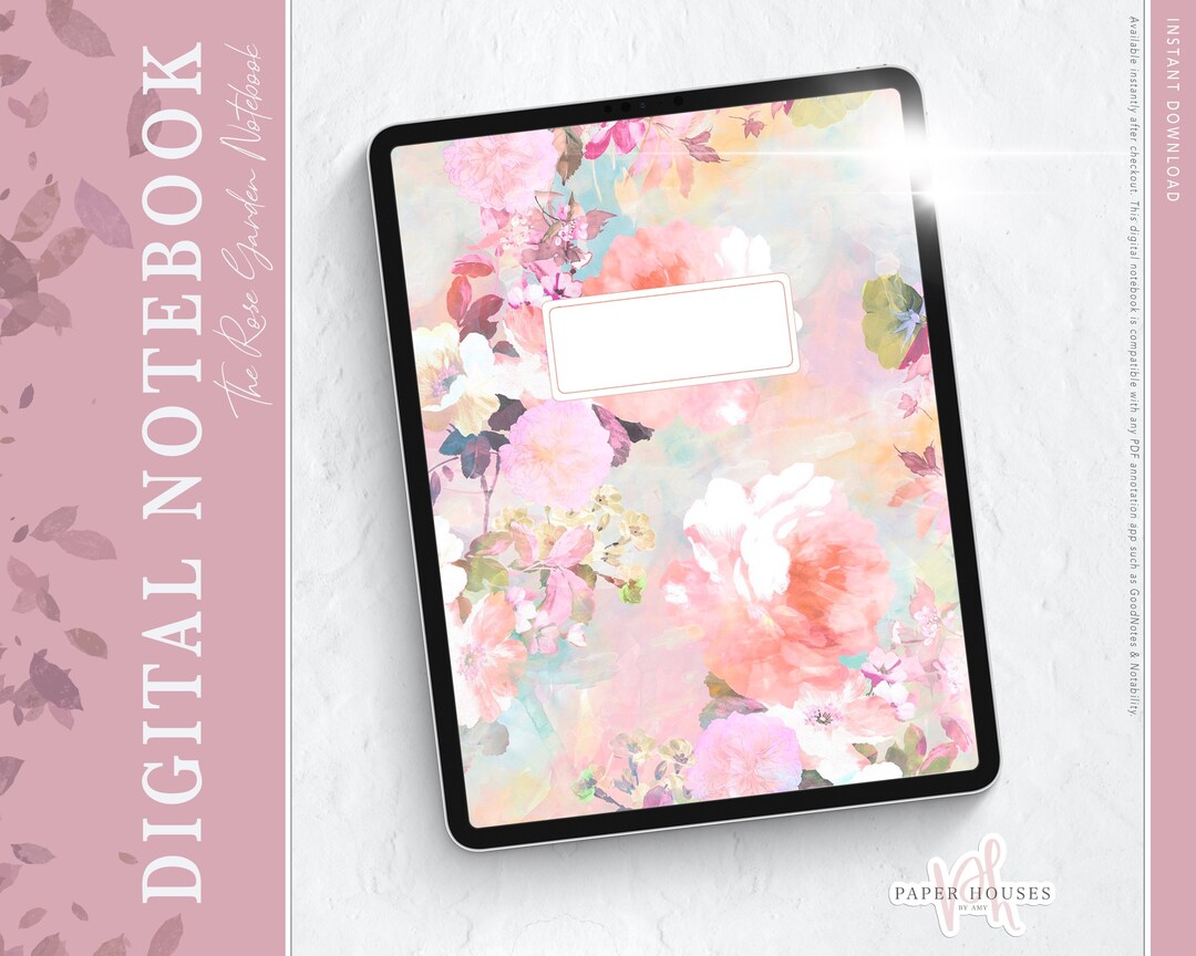 DIGITAL NOTEBOOK - the Rose Garden Notebook | Plain, Lined, Dotted ...