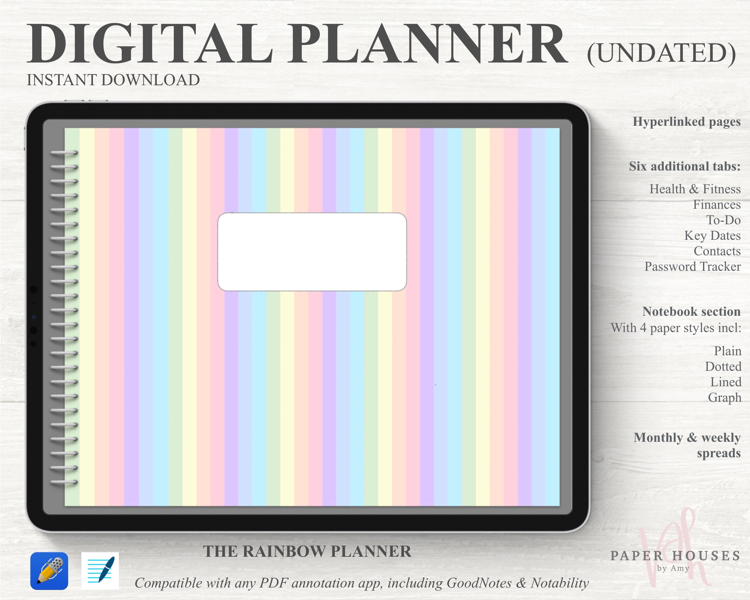 Paper & Party Supplies iPad Planner Goodnotes Template Undated Digital ...