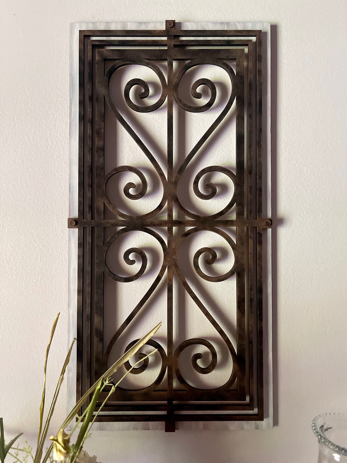 Faux Wrought Iron Wall Panel, Shutter, Laser Cut, Farmhouse Decor ...