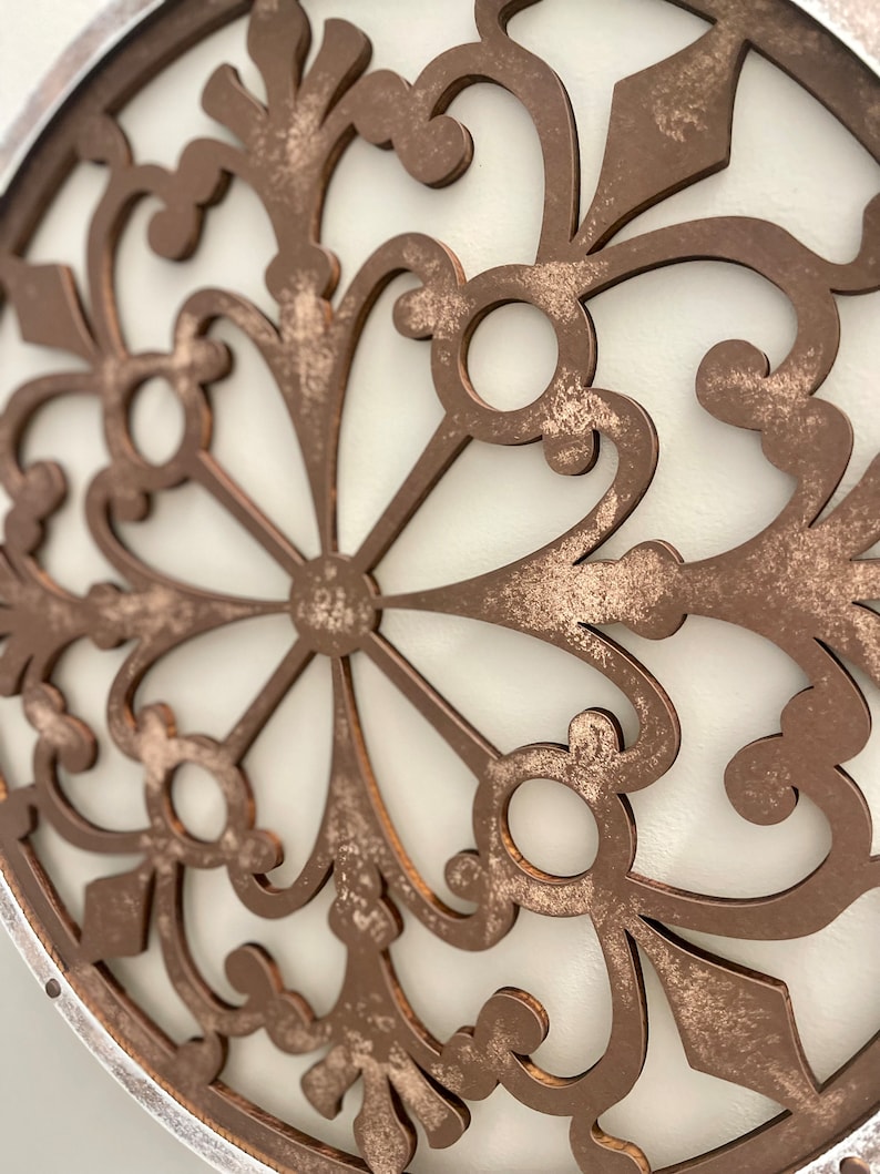 Ornate Round Floral Wall Panel, Rustic, Farmhouse Decor, Round, Laser ...