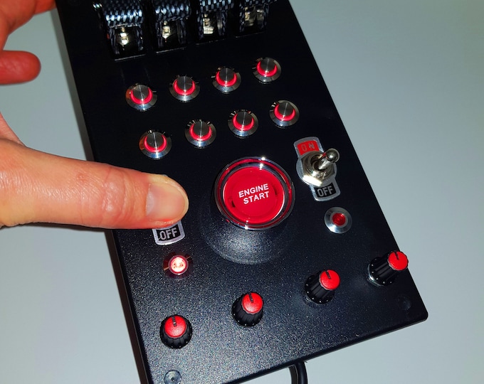 PC USB 27 Function Push Button Box Back Lit Red With Neon Labels Sheet ... PC USB 27 Function Push Button Box Back Lit Red With Neon Labels Sheet ...
