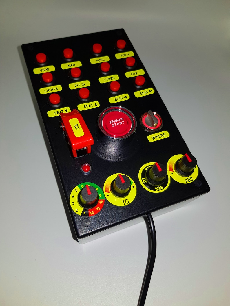 PC USB 28 Function Push Button Box Red + Start Engine + Neon Labels ...