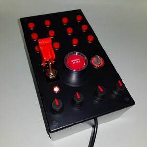 PC USB 28 Function Push Button Box Red + Start Engine + Neon Labels ...