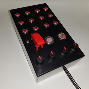 PC USB Button Box 28 Functions Back Lit Red With Neon Labels Sheet for ...