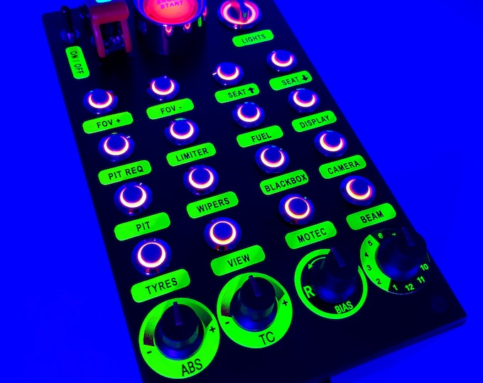 PC USB Button Box 32 Functions Back Lit Red With Neon Labels Sheet for ...