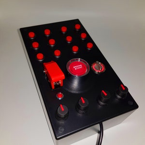 PC USB 28 Function Push Button Box Red + Start Engine + Neon Labels ...