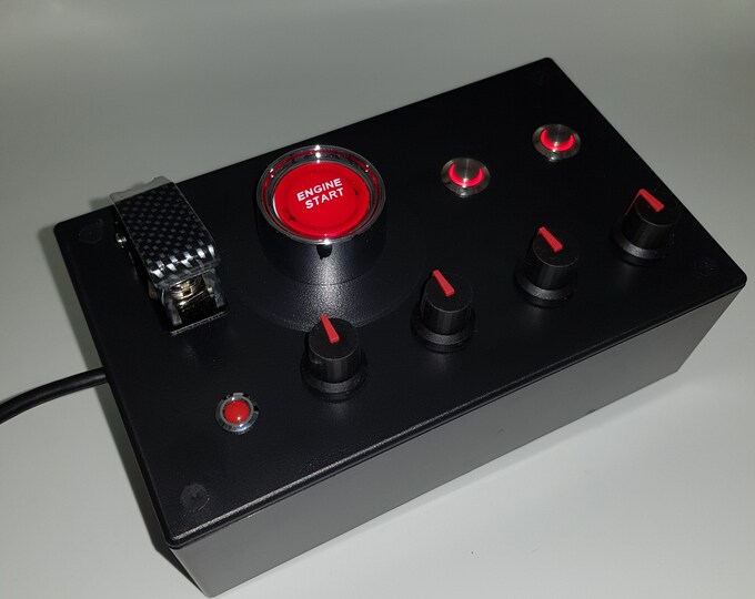 PC USB Button Box 12 Functions Metallic Red Back Lit Buttons Sim Racing ...