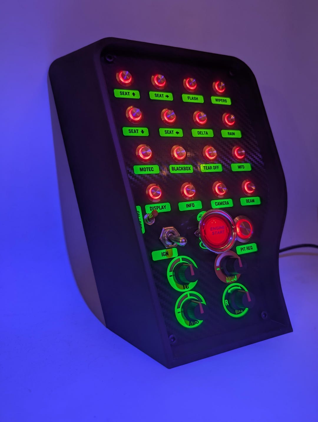 Pc Usb Button Box 3D Printed Carbon Style Tilted Centre Console 31 Functions Back-lit Red for ...