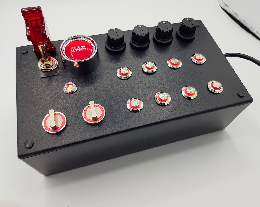 PC USB 26 Function All Metallic Buttons Back Lit Red Button Box Sim ...