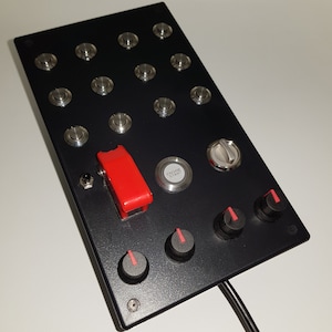 PC USB Button Box 28 Functions Back Lit Red With Neon Labels Sheet for ...