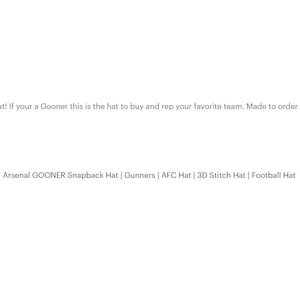 Arsenal GOONER Snapback Hat Gunners AFC Hat 3D Stitch Hat Football Hat ...