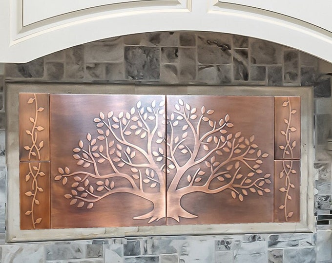 Kitchen Backsplash Copper Tiles, 6 Copper Accent Tiles, 30"x12" Tree of ...
