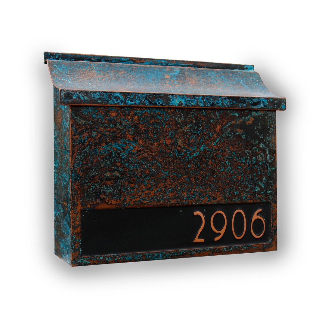 Large Blue and Black Patina Copper Mailbox With House Numbers ...