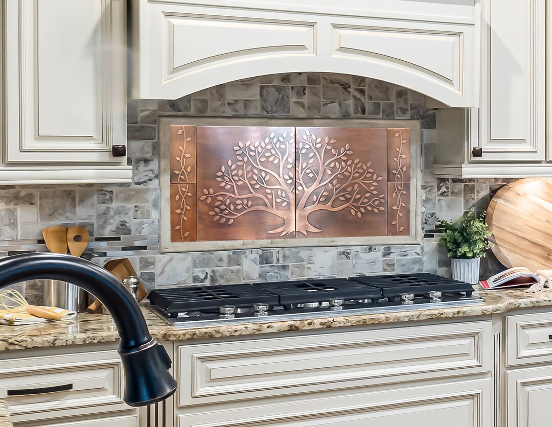 Kitchen Backsplash Copper Tiles, 6 Copper Accent Tiles, 30"x12" Tree of ...