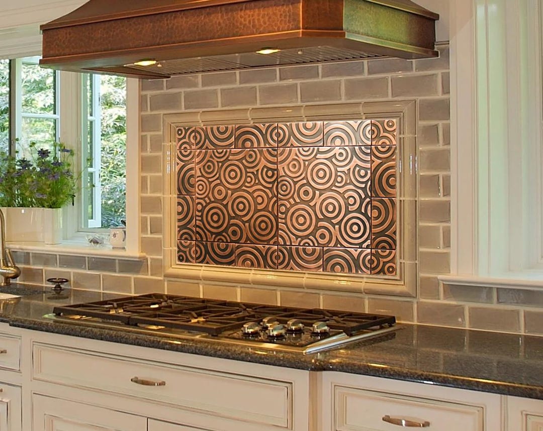 Copper Tiles, Modern Abstract Art Random Circles, 18 Copper Accent ...