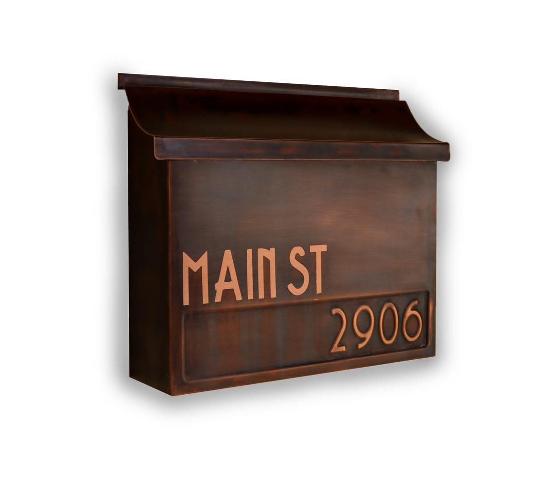 Flush Mount Brown Patina Copper Mailbox With House Numbers and Street ...