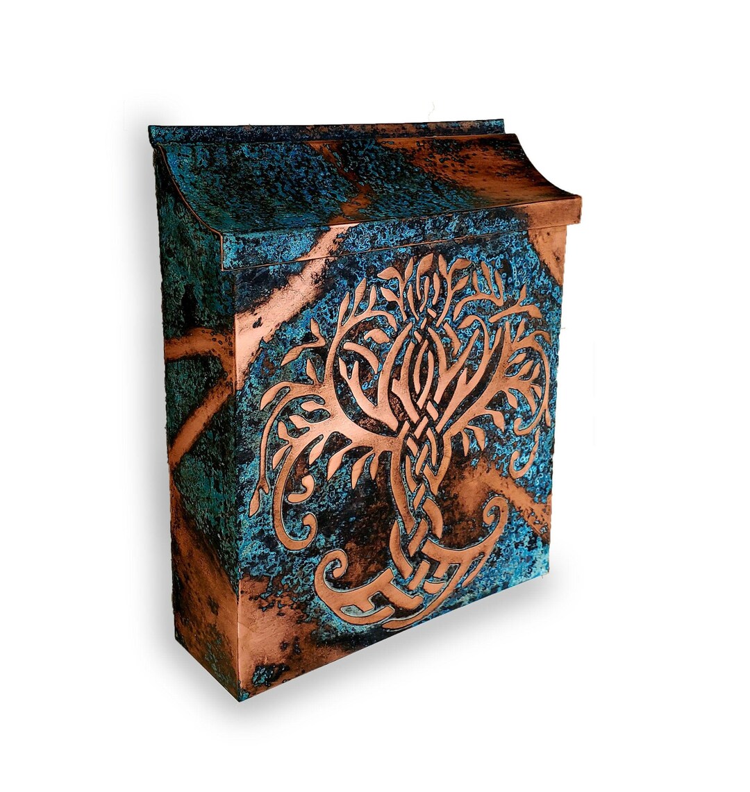 Copper Mailbox With Embossed Tree of Life and Verdigris Patina, Wall ...
