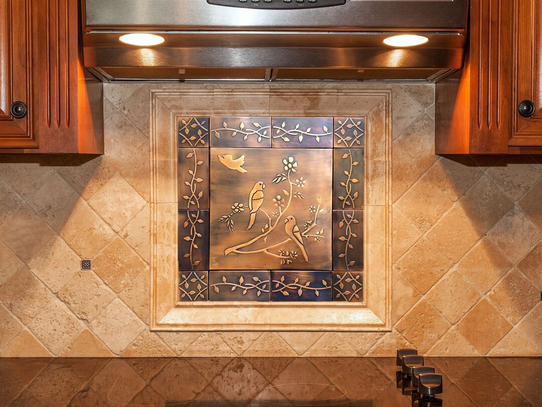 Backsplash Copper Tiles, 13 Copper Accent Tiles, 18"x18" Flock of Birds ...