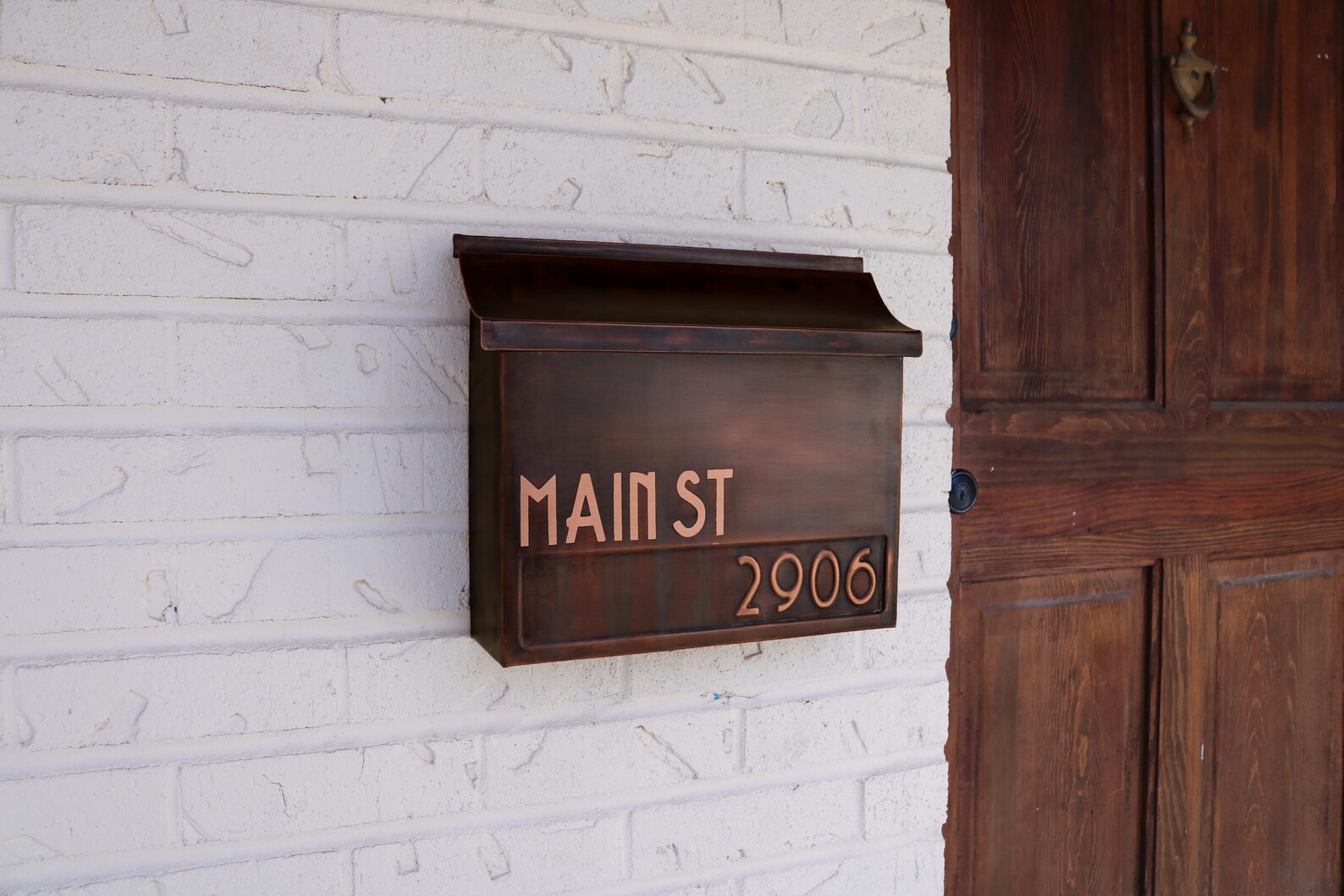 Flush Mount Brown Patina Copper Mailbox With House Numbers and Street ...