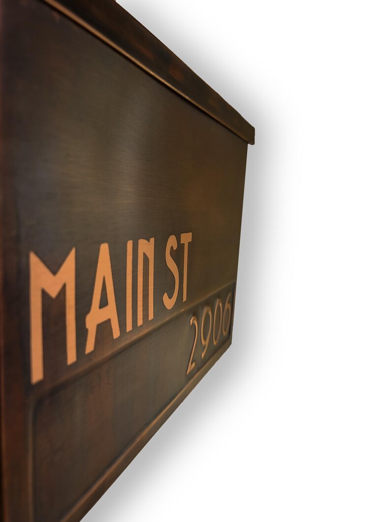 Flush Mount Brown Patina Copper Mailbox With House Numbers and Street ...