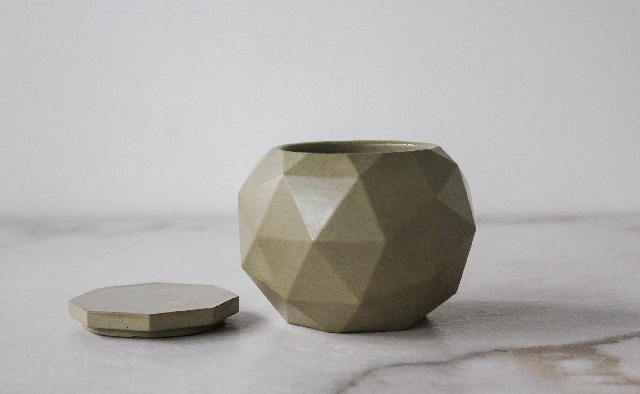 Geometric Decor Jar-lidded Concrete Spice Salt Cellar-olive - Etsy