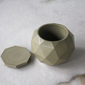 Geometric Decor Jar-lidded Concrete Spice Salt Cellar-olive Green ...