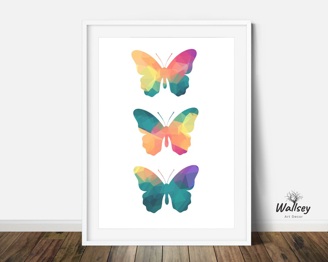 Printable Three Rainbow Polygon Butterfly, Geometric Shapes, Nordic ...