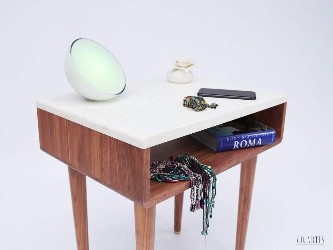 Side Table With Marble or Silestone Top and Shelf in Solid Oak or ...