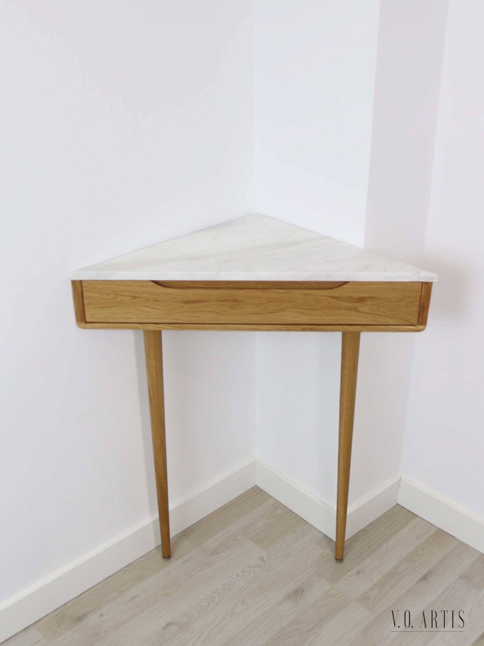 Corner Console Table in Walnut or Solid Oak With Marble Top. - Etsy