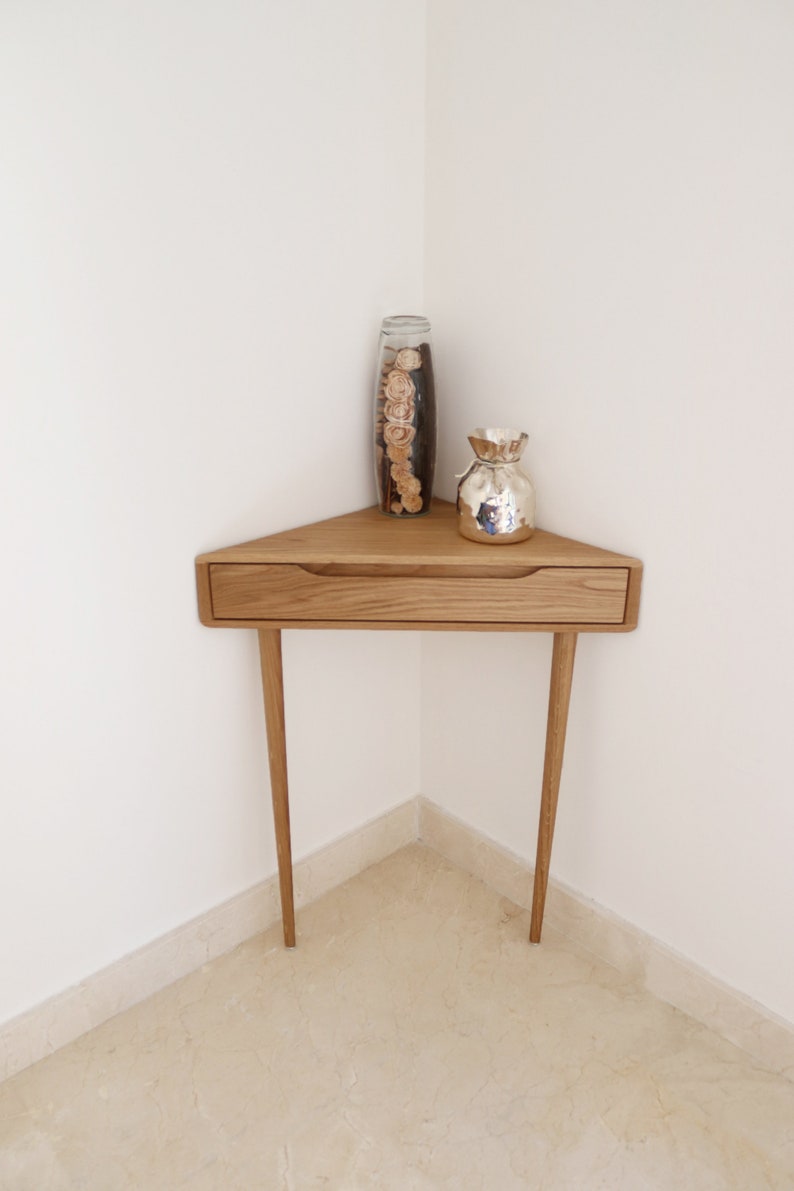 Corner Console Table in Solid Walnut or Oak - Etsy