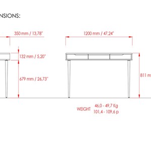 Console Table With 3 Drawers and 4 Legs in Solid American Oak or Walnut ...