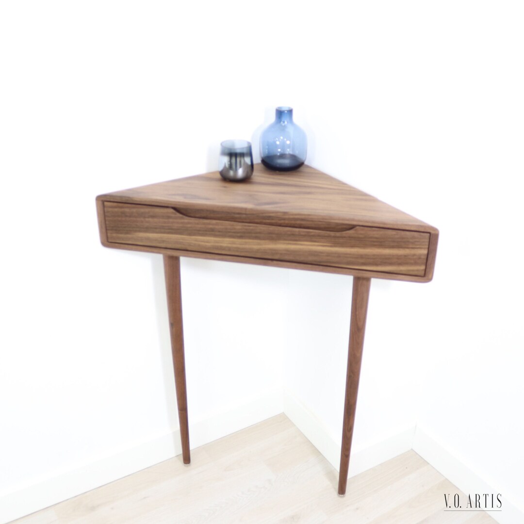 Corner Console Table in Solid Oak or Walnut - Etsy