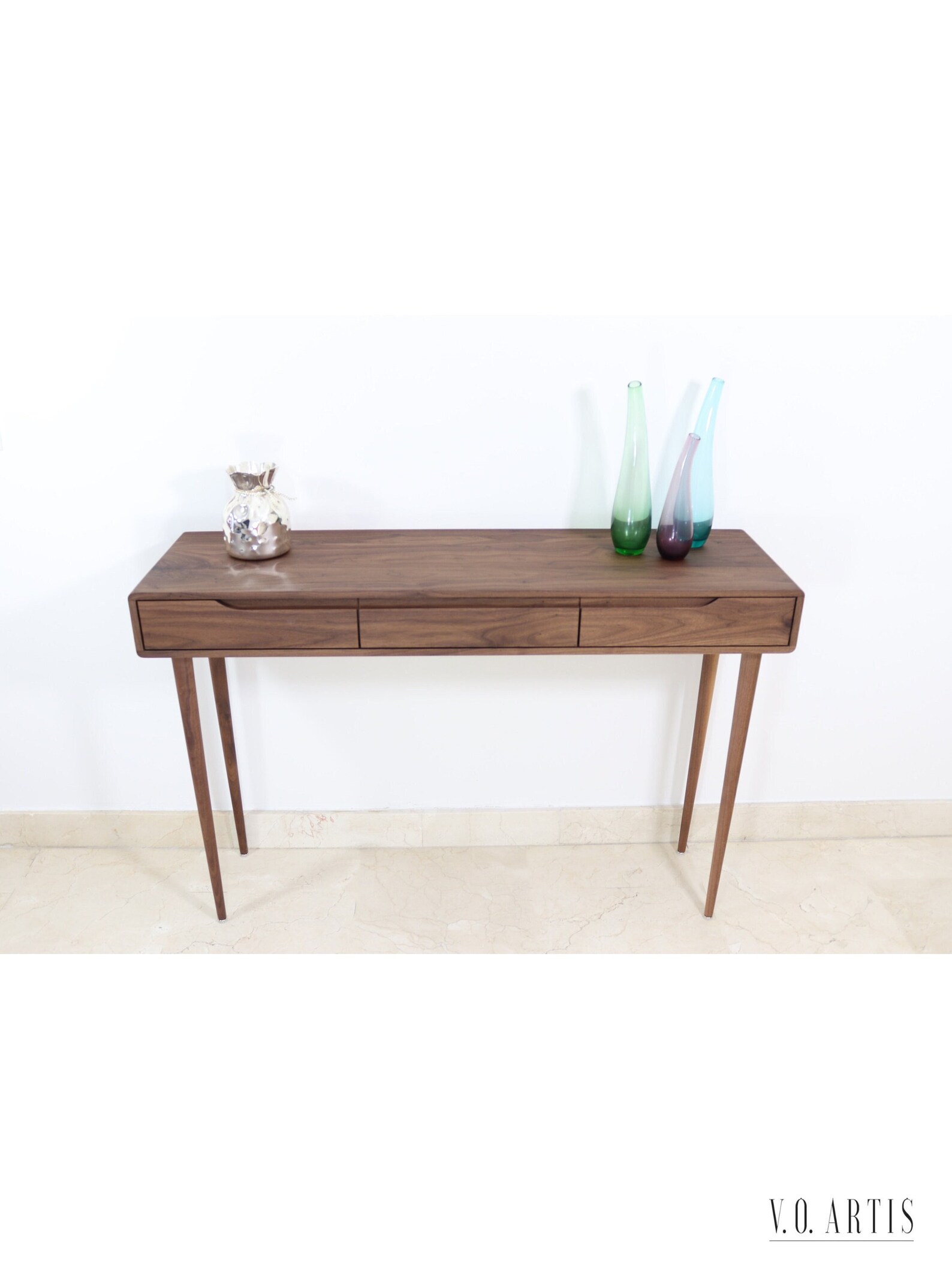 Console Table With 3 Drawers and 4 Legs in Solid American Oak or Walnut ...