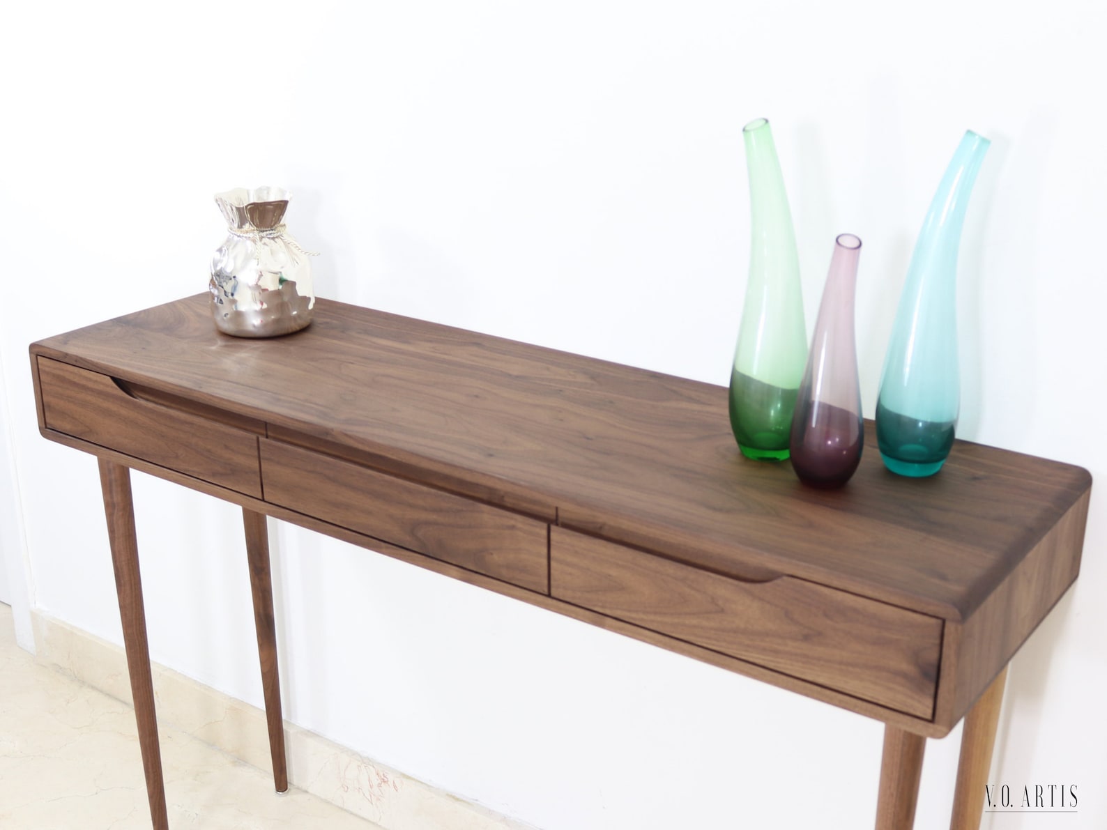 Console Table With 3 Drawers and 4 Legs in Solid American Oak or Walnut ...