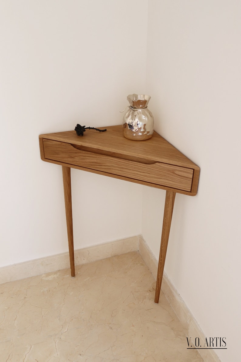 Corner Console Table in Solid Walnut or Oak - Etsy