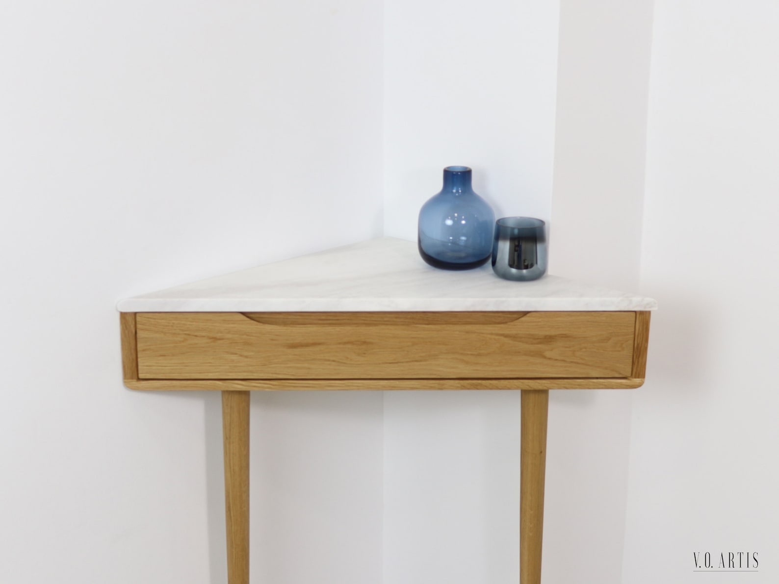 Corner Console Table in Walnut or Solid Oak With Marble Top. - Etsy