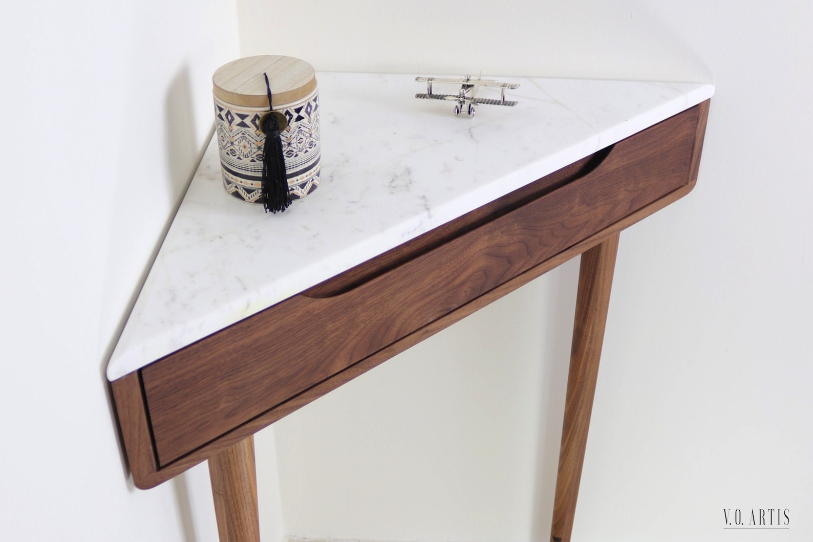 Corner Console Table in Walnut or Solid Oak With Marble Top. - Etsy