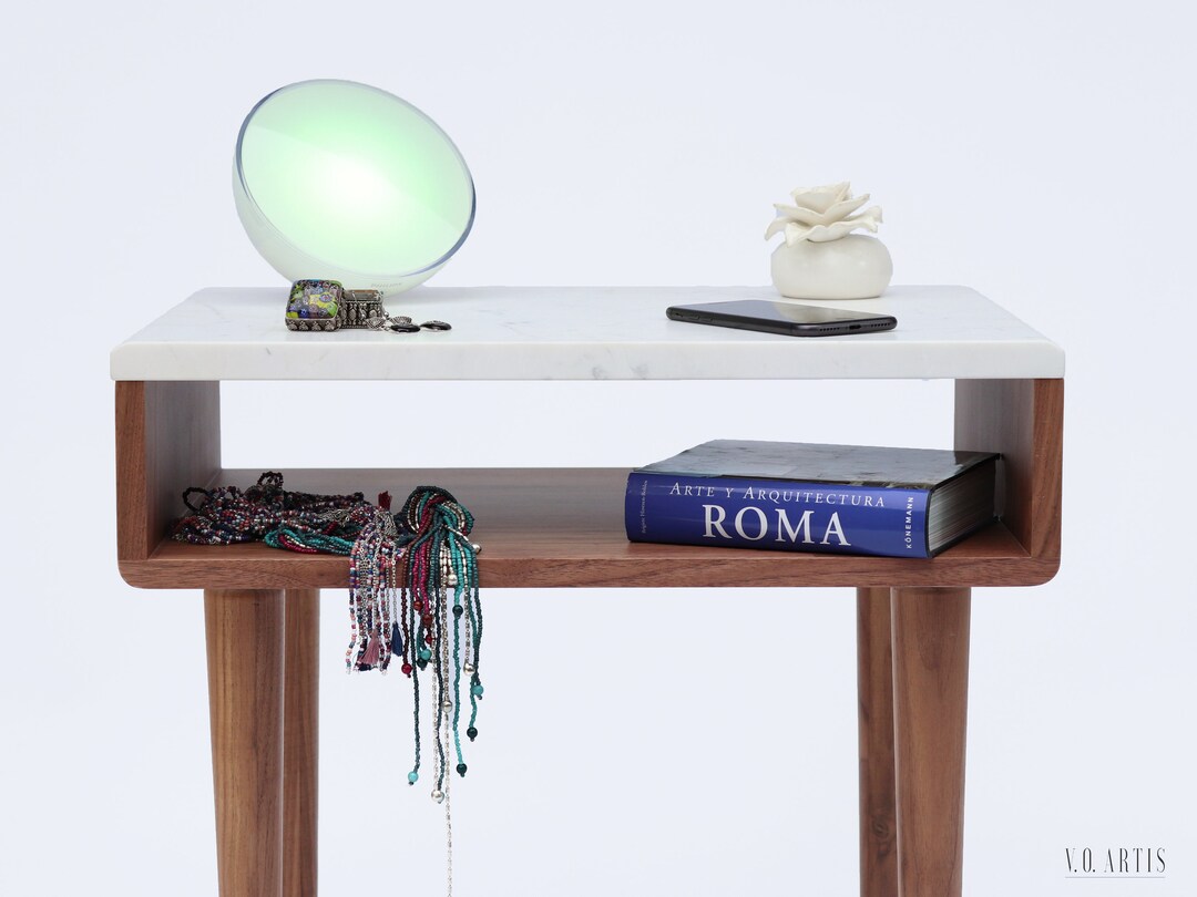Nightstand With Marble or Silestone Top and Shelf in Solid Walnut or ...